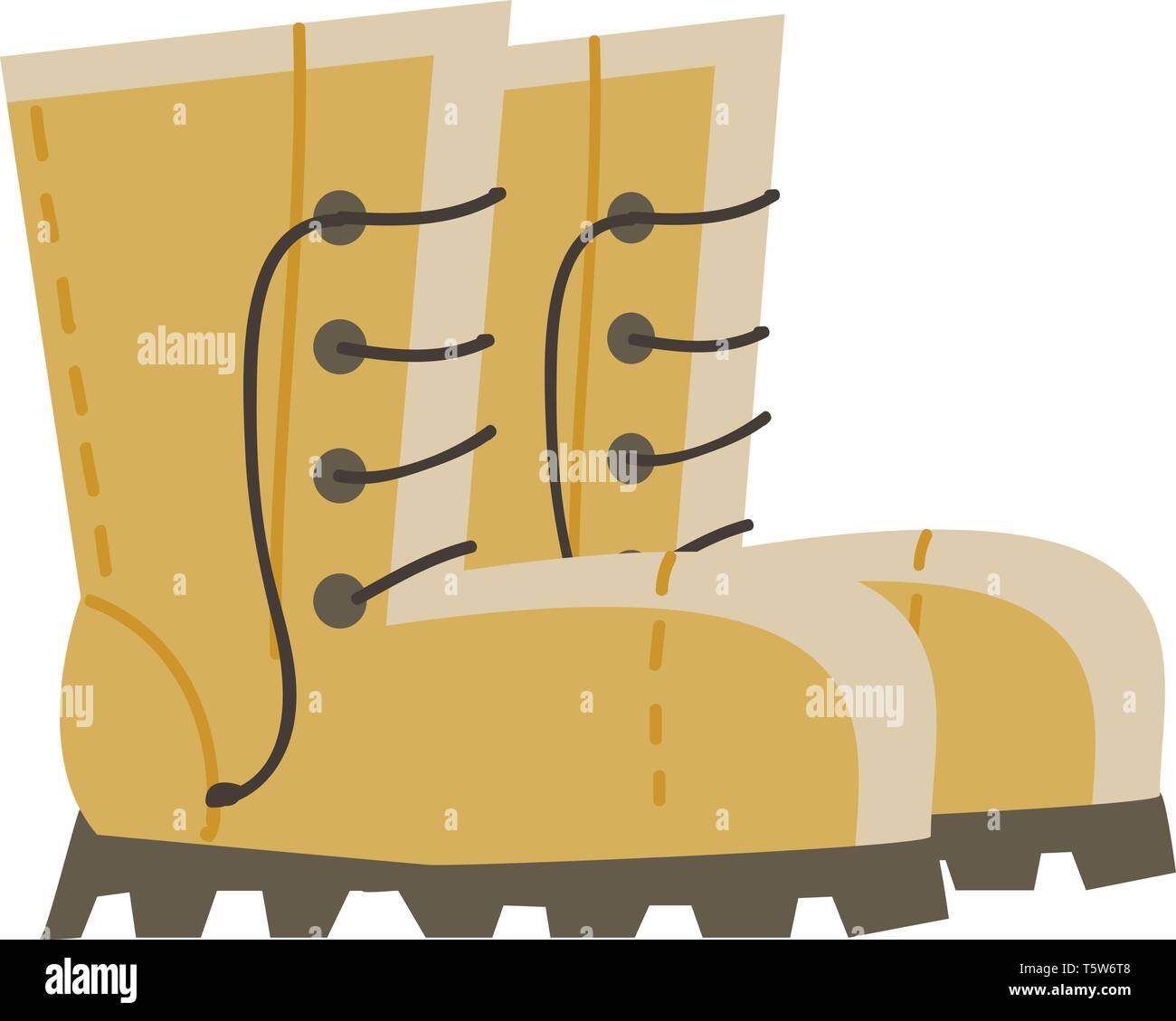 A yellow colored boots with black lacing, vector, color drawing or ...