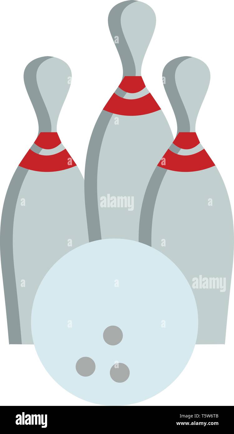A bowling ball with 3 bowling pins, vector, color drawing or ...
