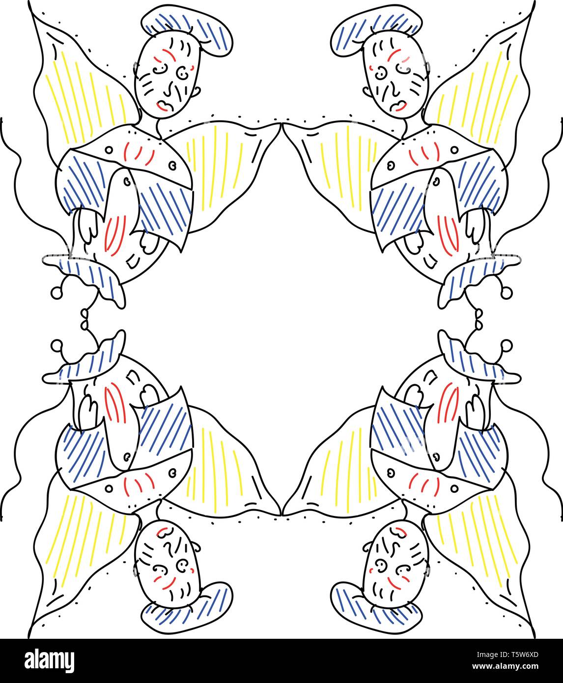 A cartoon frame of four angles with two of them inverted at the bottom ...