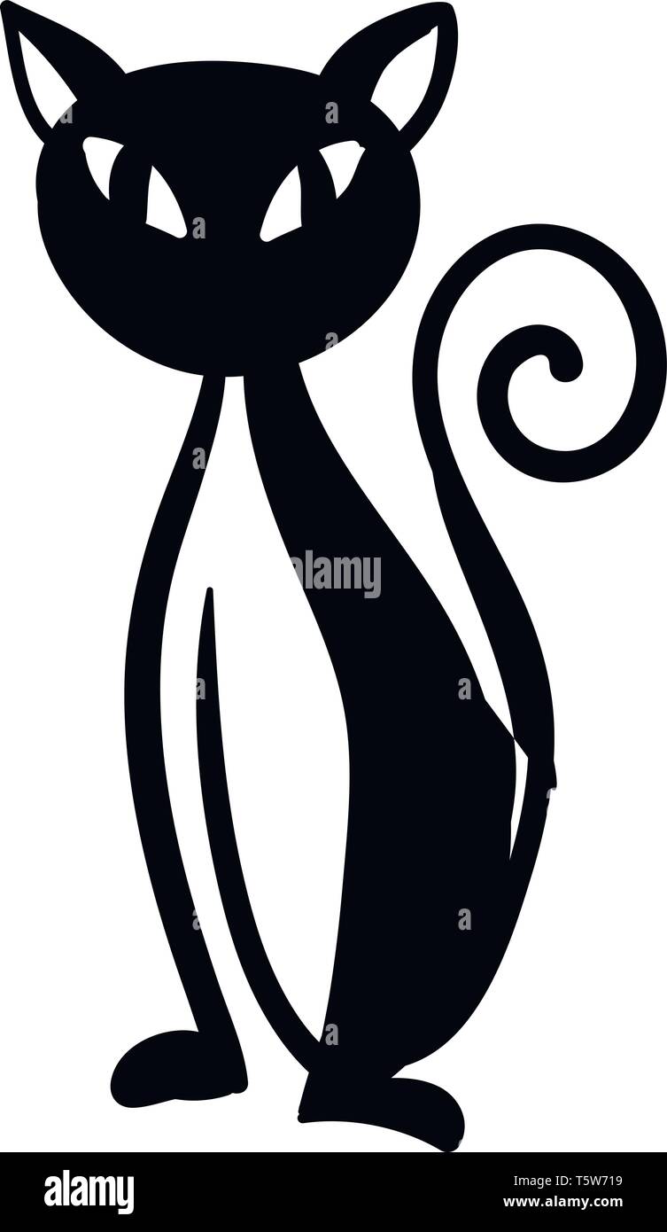 A silhouette of a lean cat in black on a white background The cat has ...