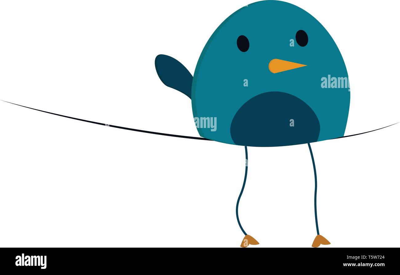 A fat blue bird with a yellow beak sitting on a string vector color ...