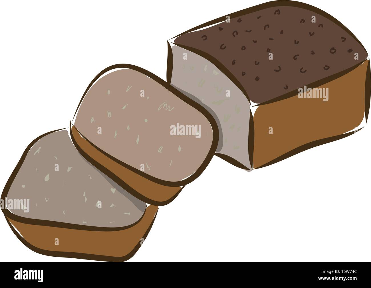 A loaf of brown bread sliced in two slices vector color drawing or ...