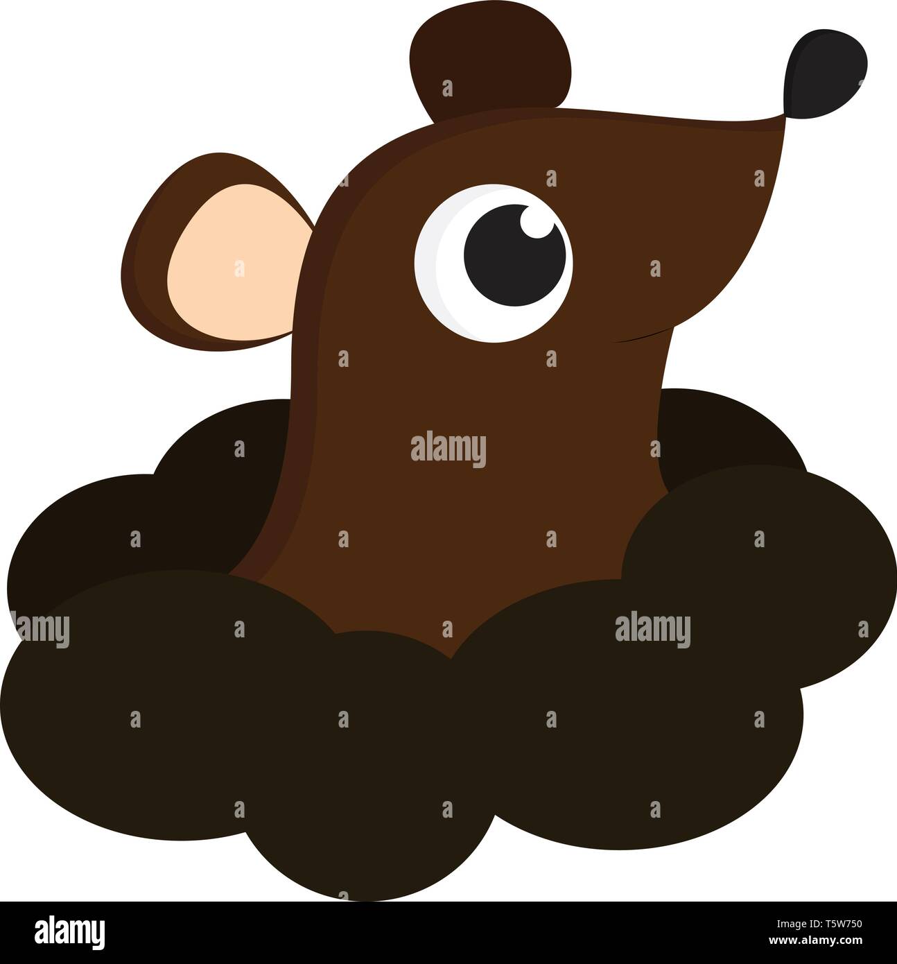 A dark brown mouse coming out of the dirt vector color drawing or ...
