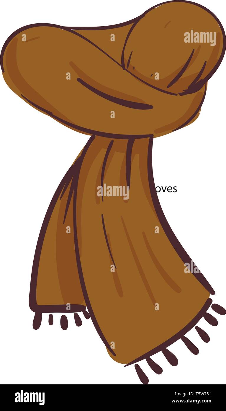 A brown neck scarf with tassels on the edges vector color drawing or ...