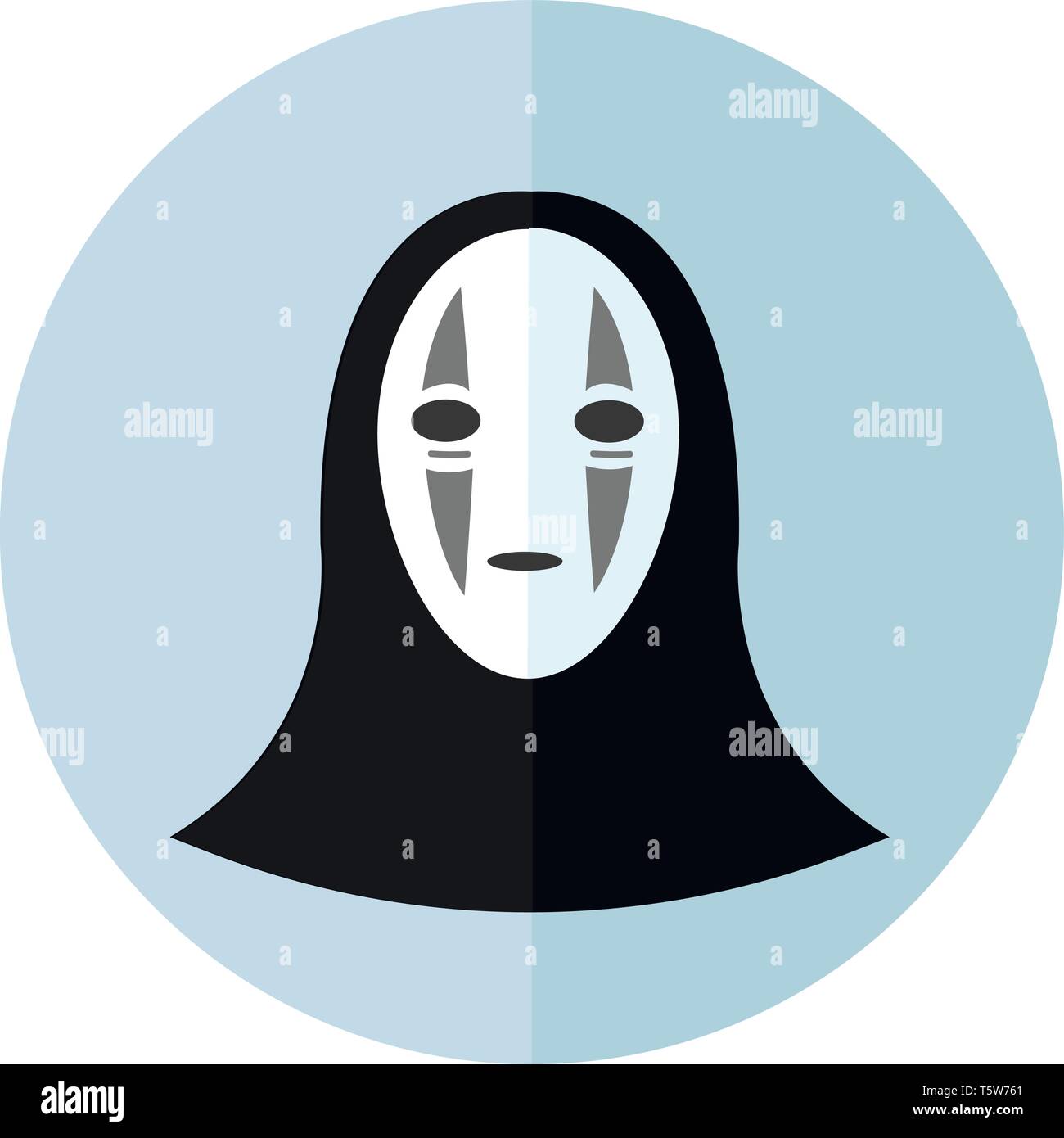 A black monster with a white mask having grey stripes on the mask ...