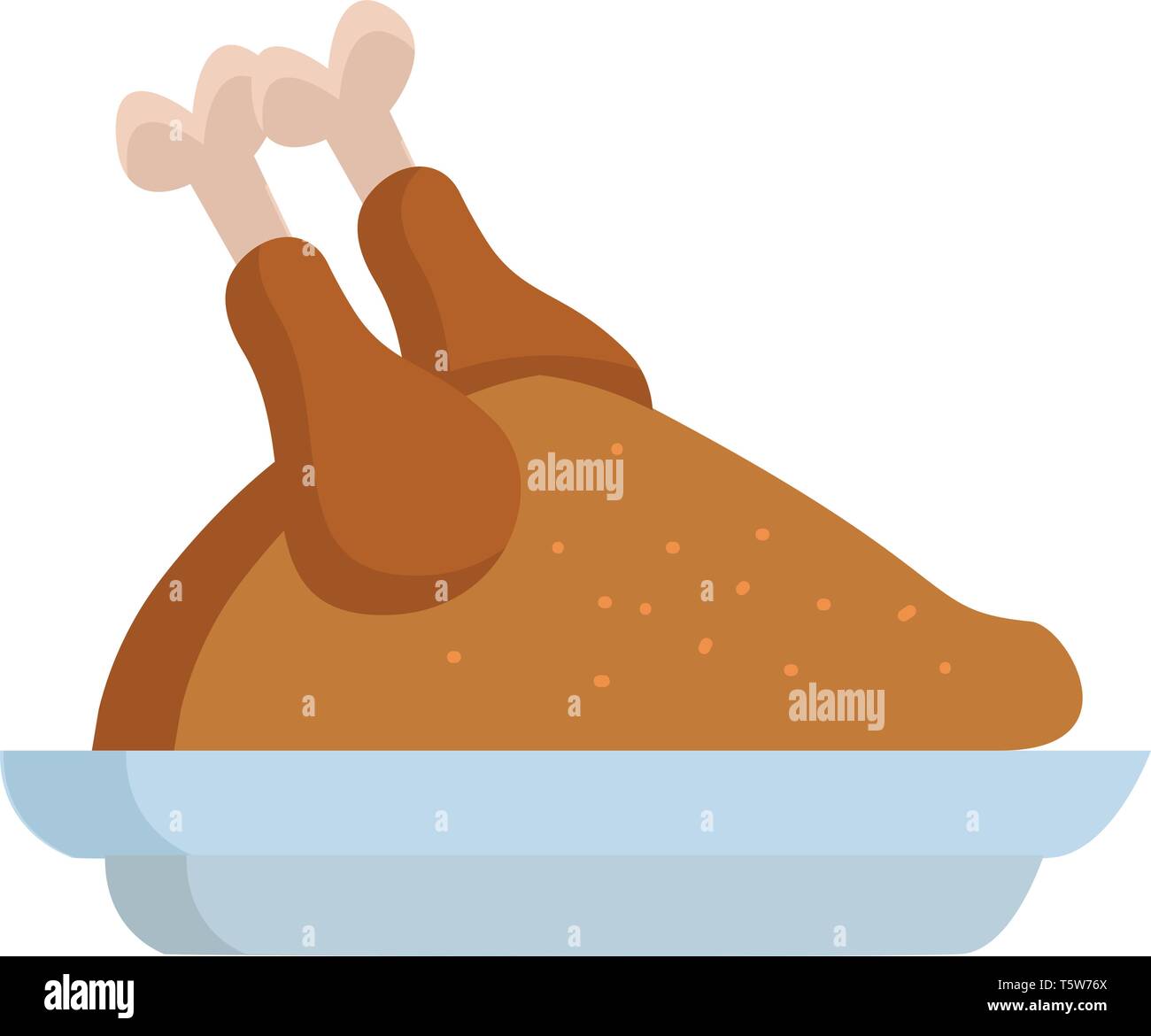 A whole roasted chicken served on a blue color plate vector color ...