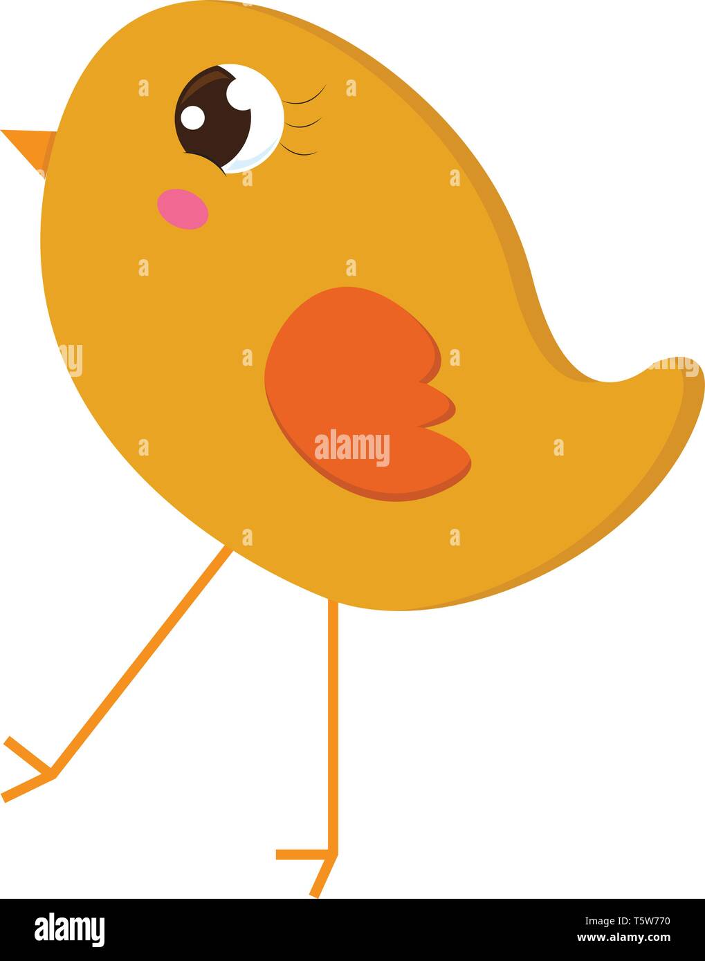 A yellow chick with big eyes orange wings beak and legs is walking ...