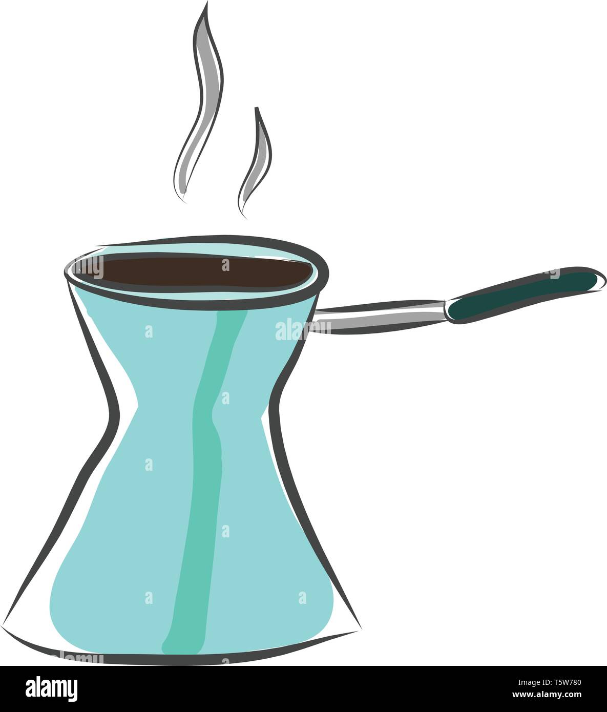 Blue color coffee maker having a metal handle filled with coffee vector ...