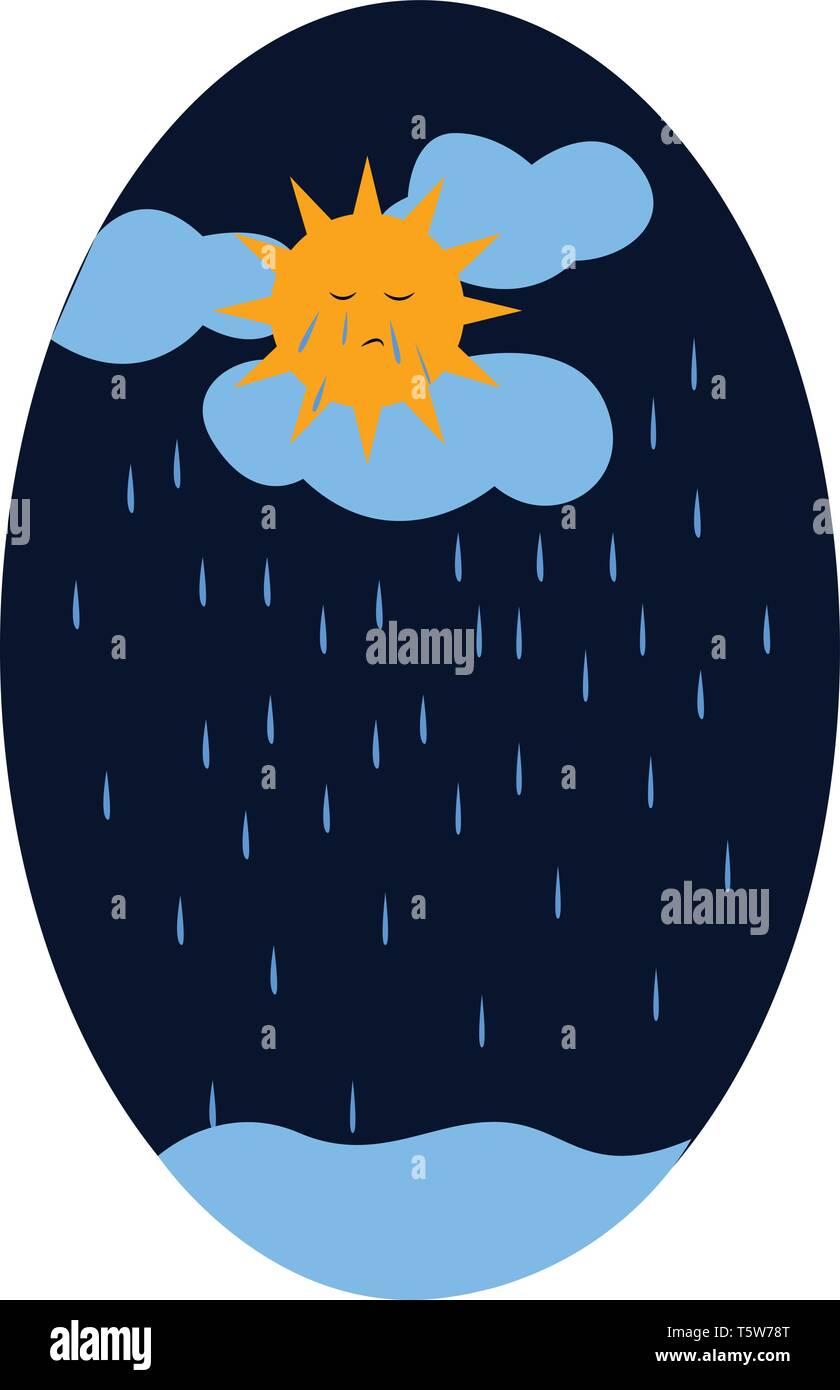 Sad sun on a rainy and gloomy day vector color drawing or illustration ...