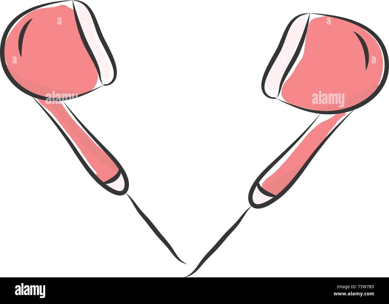 Pink dual earbuds facing each other with chords cut out vector color ...