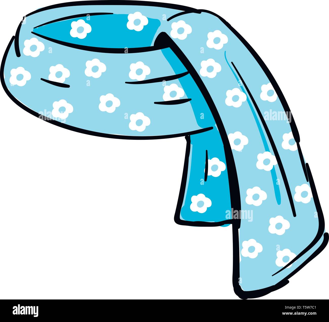 Light blue floral scarf with white flowers used by women vector color ...