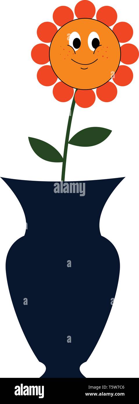 A bright happy and smiling sunflower placed in a large blue vase vector ...