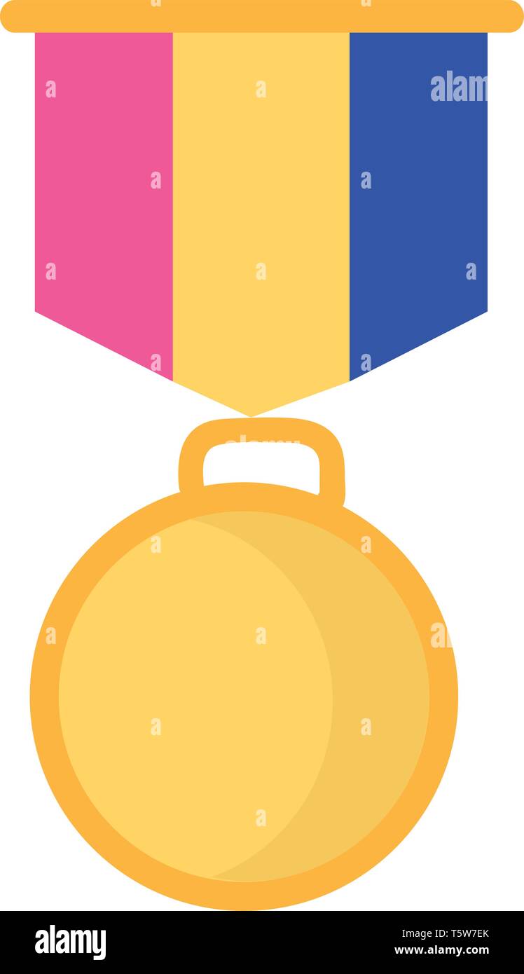 A golden circular medal attached by a colorful ribbon vector color ...