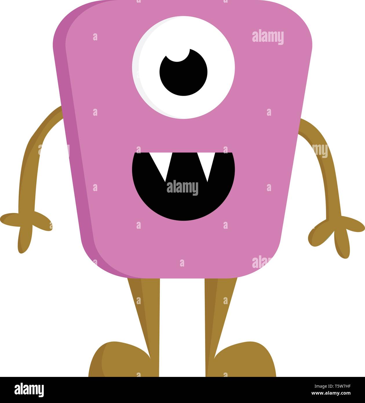 A pink and brown single eyed double tooth happy monster vector color ...