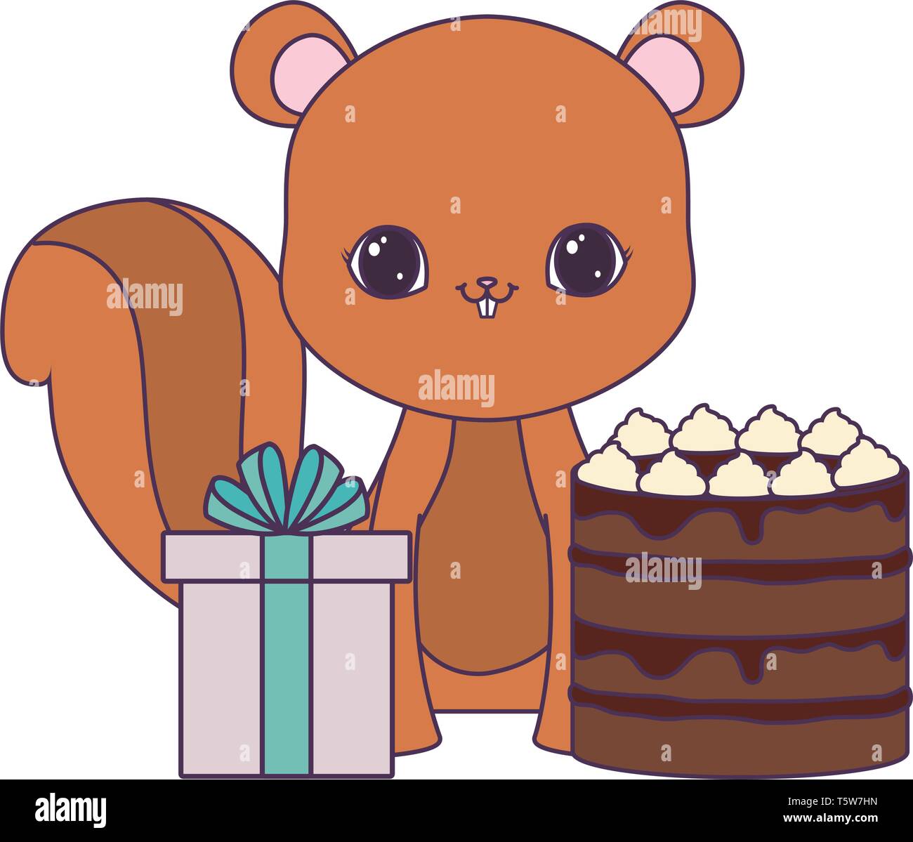 cute chipmunk with cake of birthday and gift box vector illustration ...