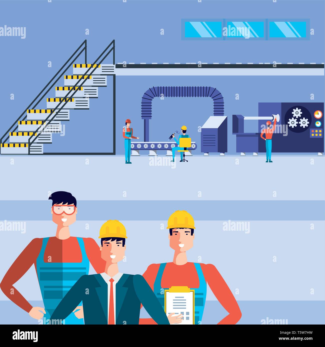 industrial workers in technified factory vector illustration design ...