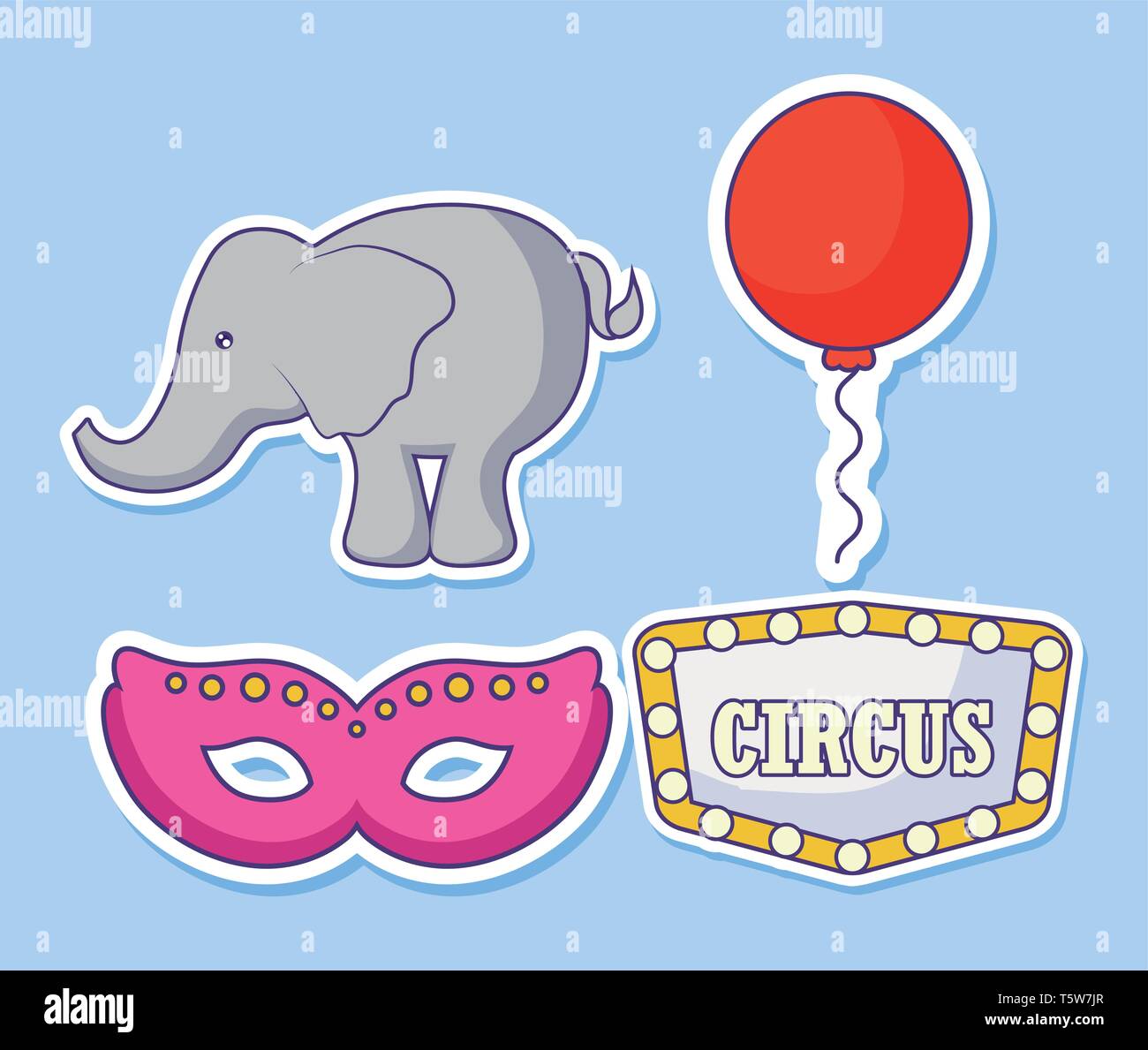 mask circus with elephant and balloon helium vector illustration design ...