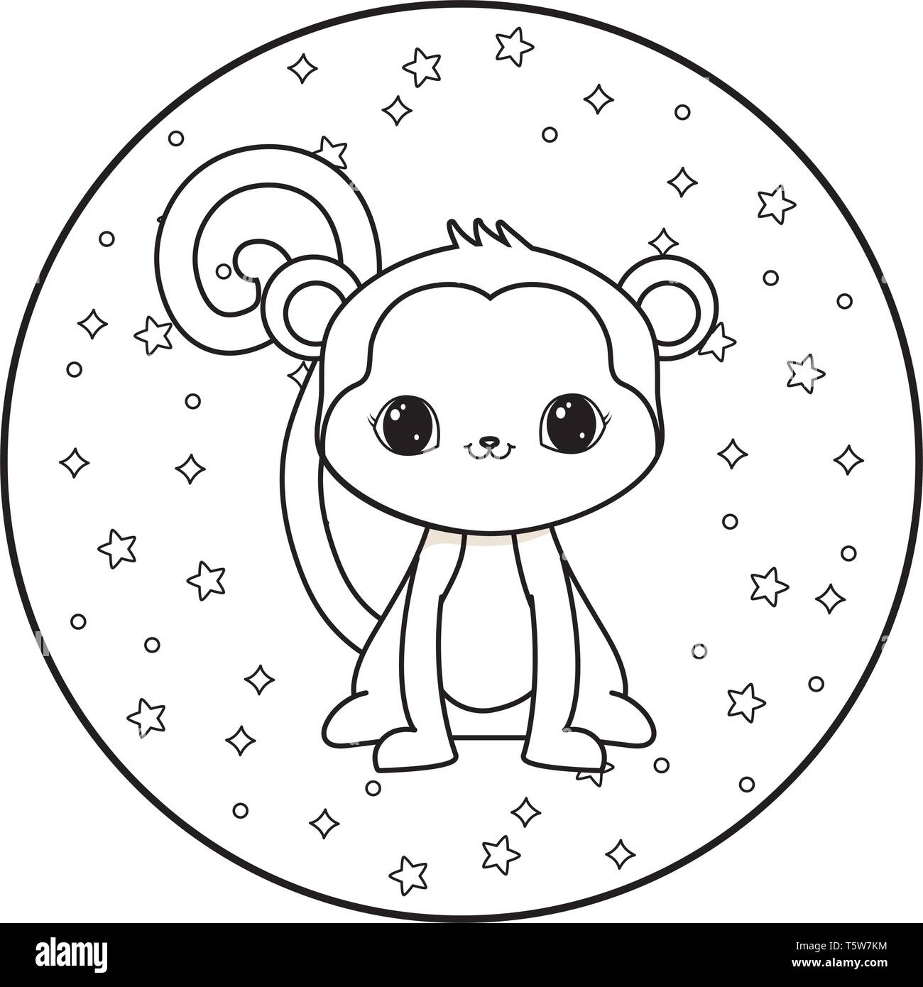 cute monkey animal in frame circular vector illustration design Stock ...