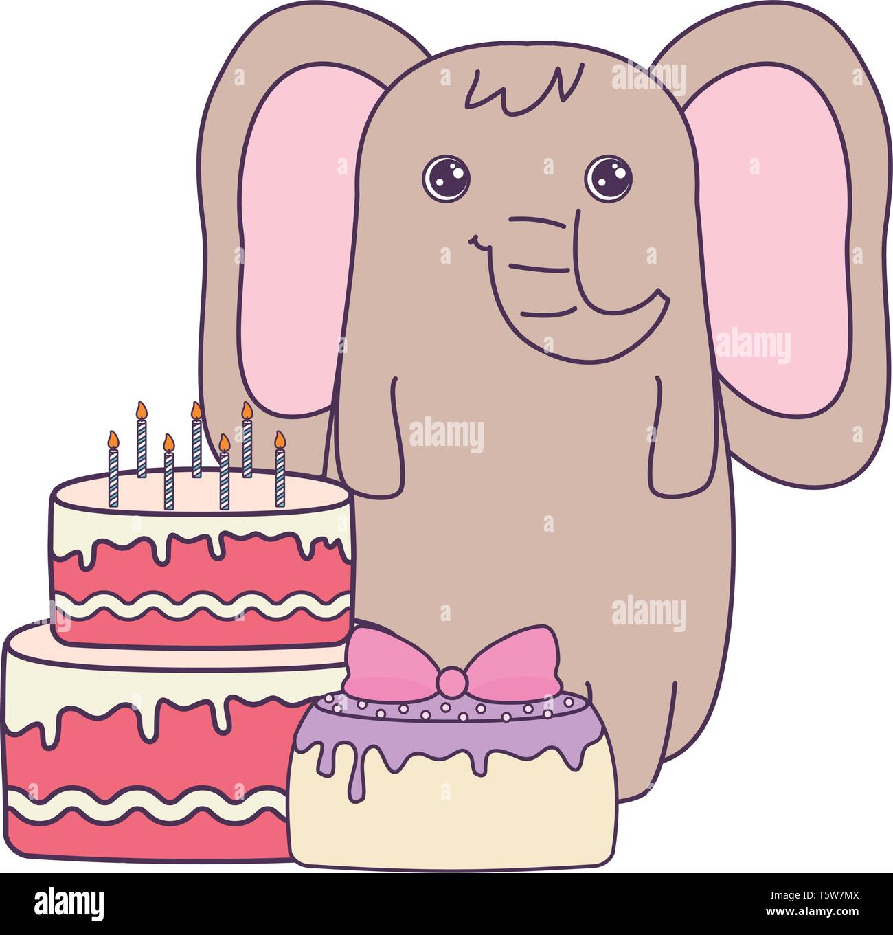 cute elephant with cakes of birthday vector illustration design Stock ...