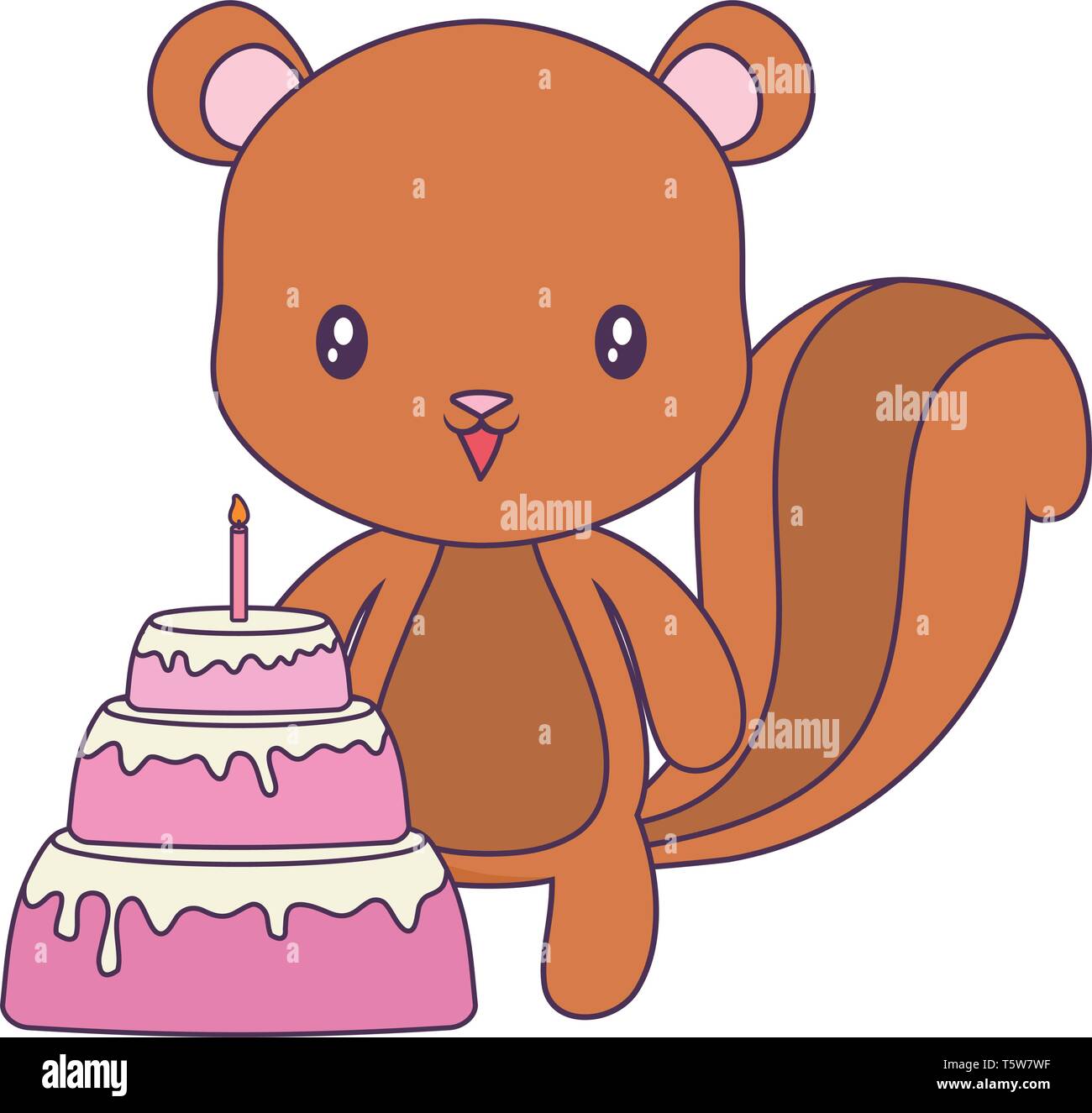 cute chipmunk animal with cake of birthday vector illustration design ...