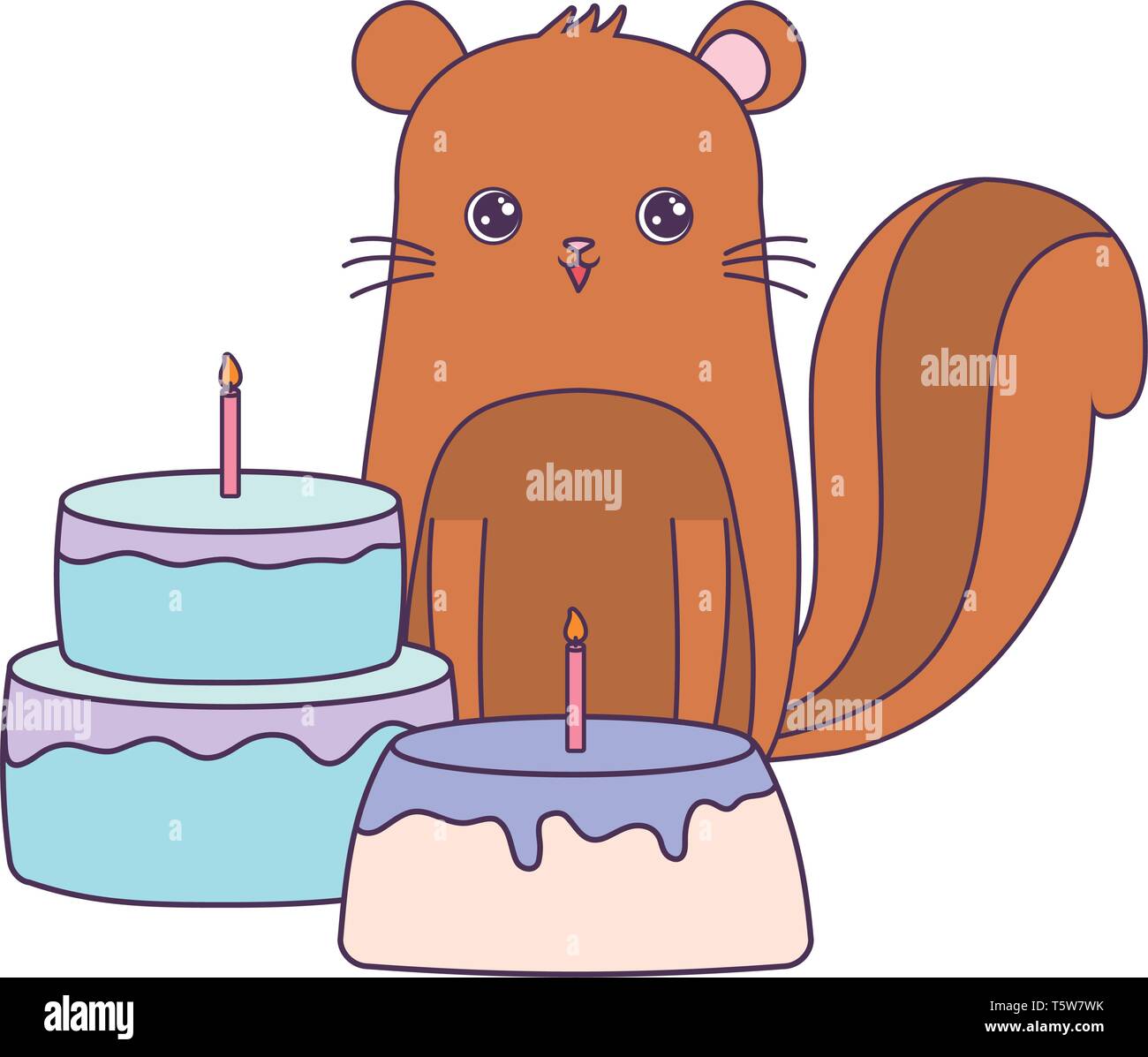 cute chipmunk with cakes of birthday vector illustration design Stock ...