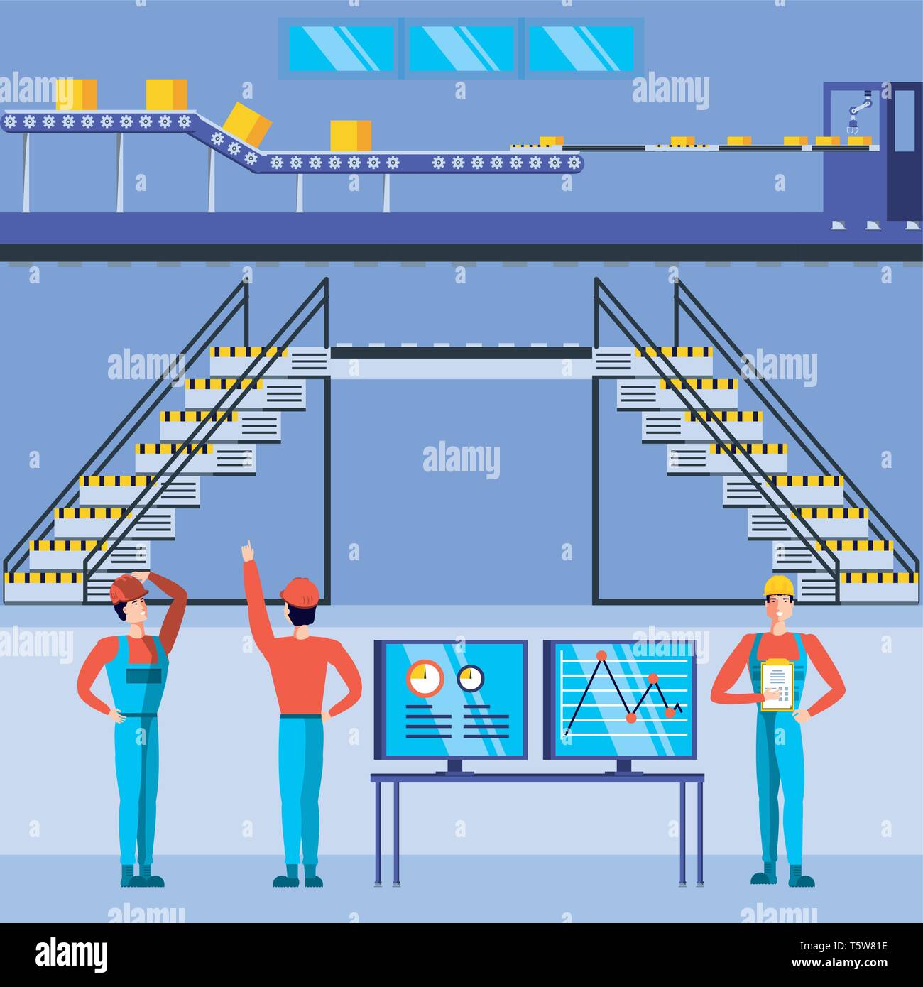 Assembly line workers manufacturing Stock Vector Images - Alamy
