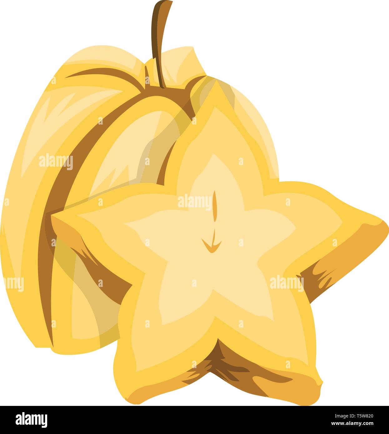 Vector illustration of a yellow starfruit half a starfruit cut in half ...