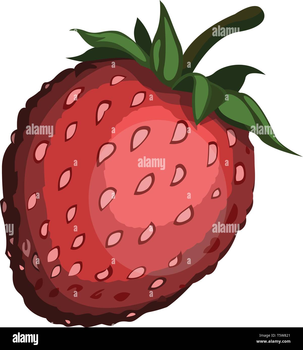 Cartoon red strawberry with green petel vector illustration on white ...
