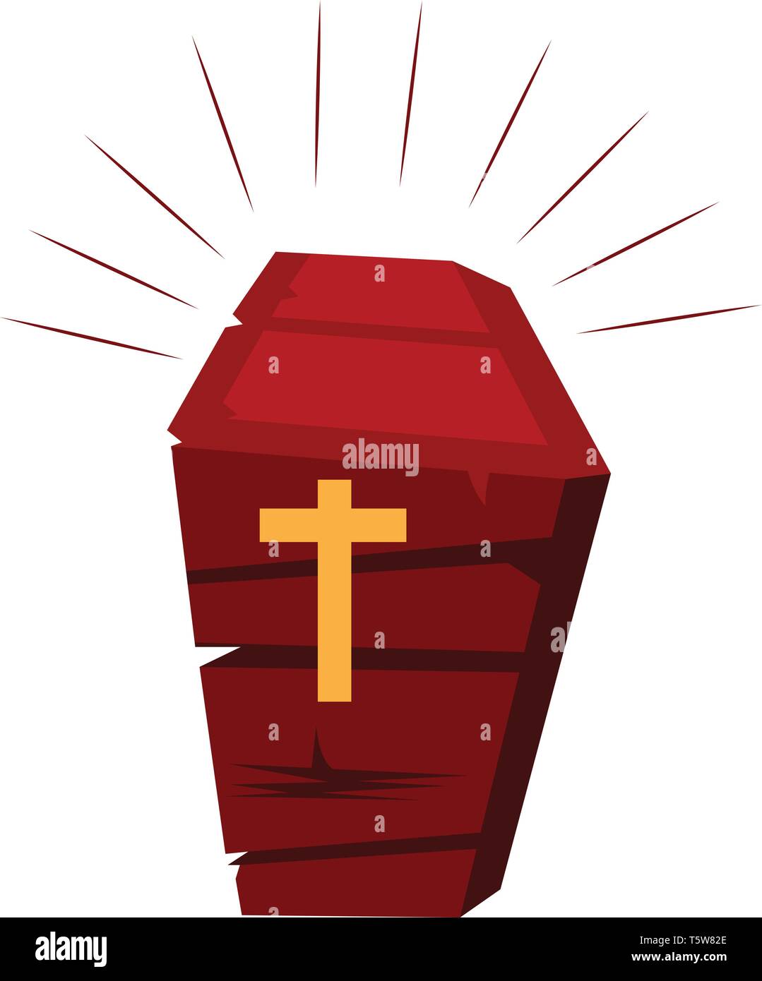 Cartoon of red coffin with yellow cross vector illustration on white ...