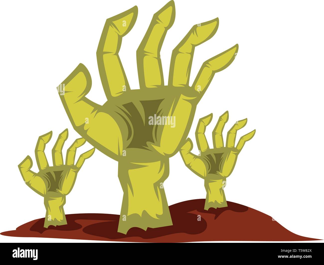 Three yellow hands rising from the ground halloween vector illustratoin ...