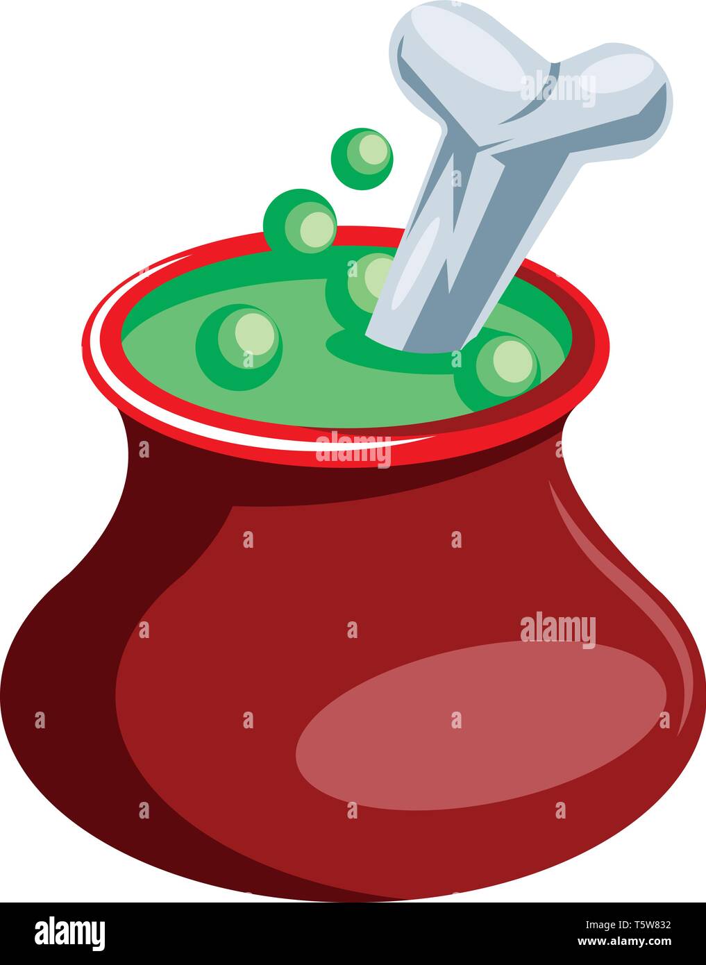 Red pot with green poison and bone floating vector illustration on ...