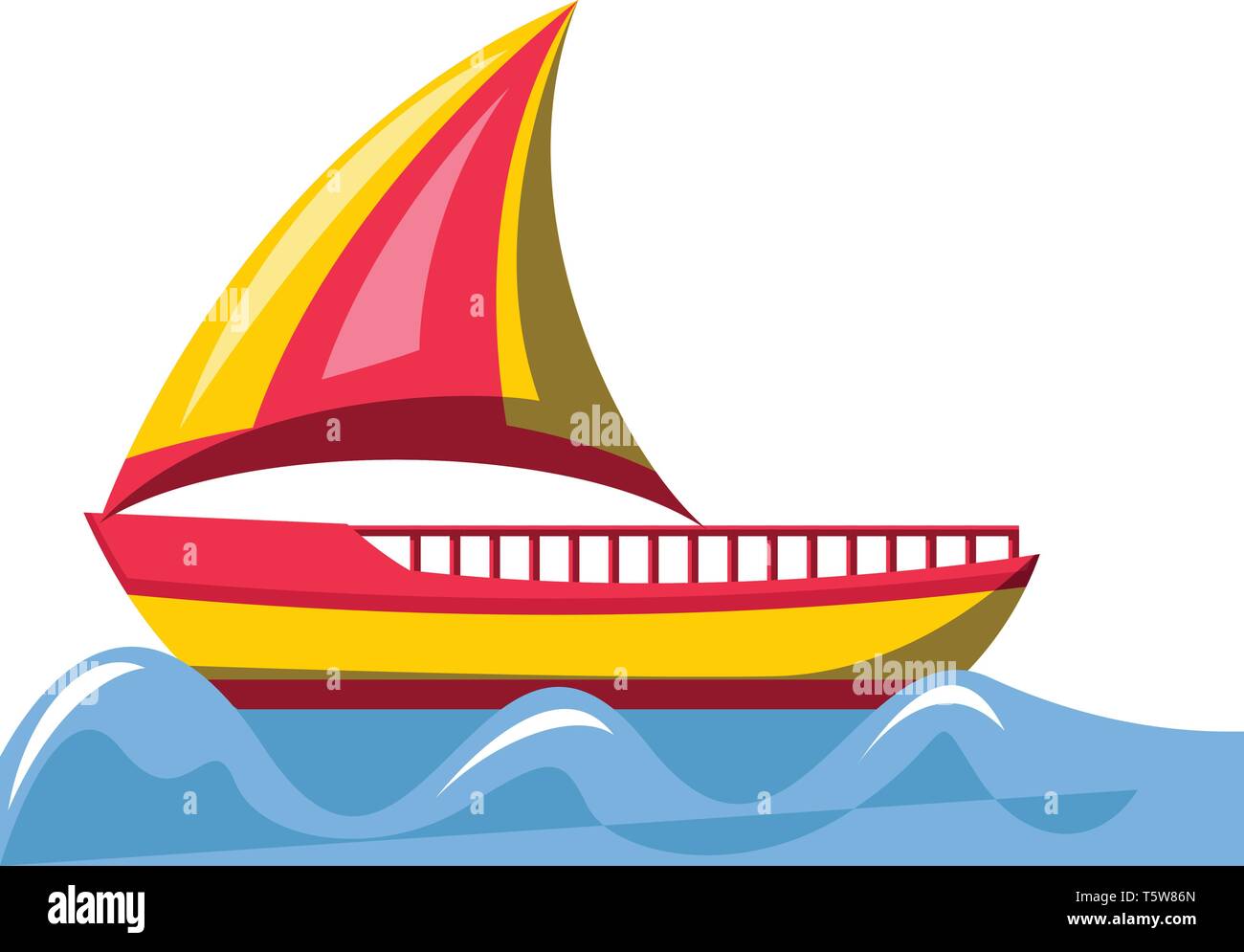 Red and yellow sailing ship vector illustration on white background ...