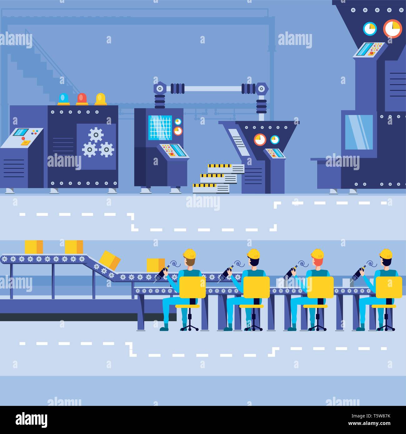 industrial workers in technified factory vector illustration design ...