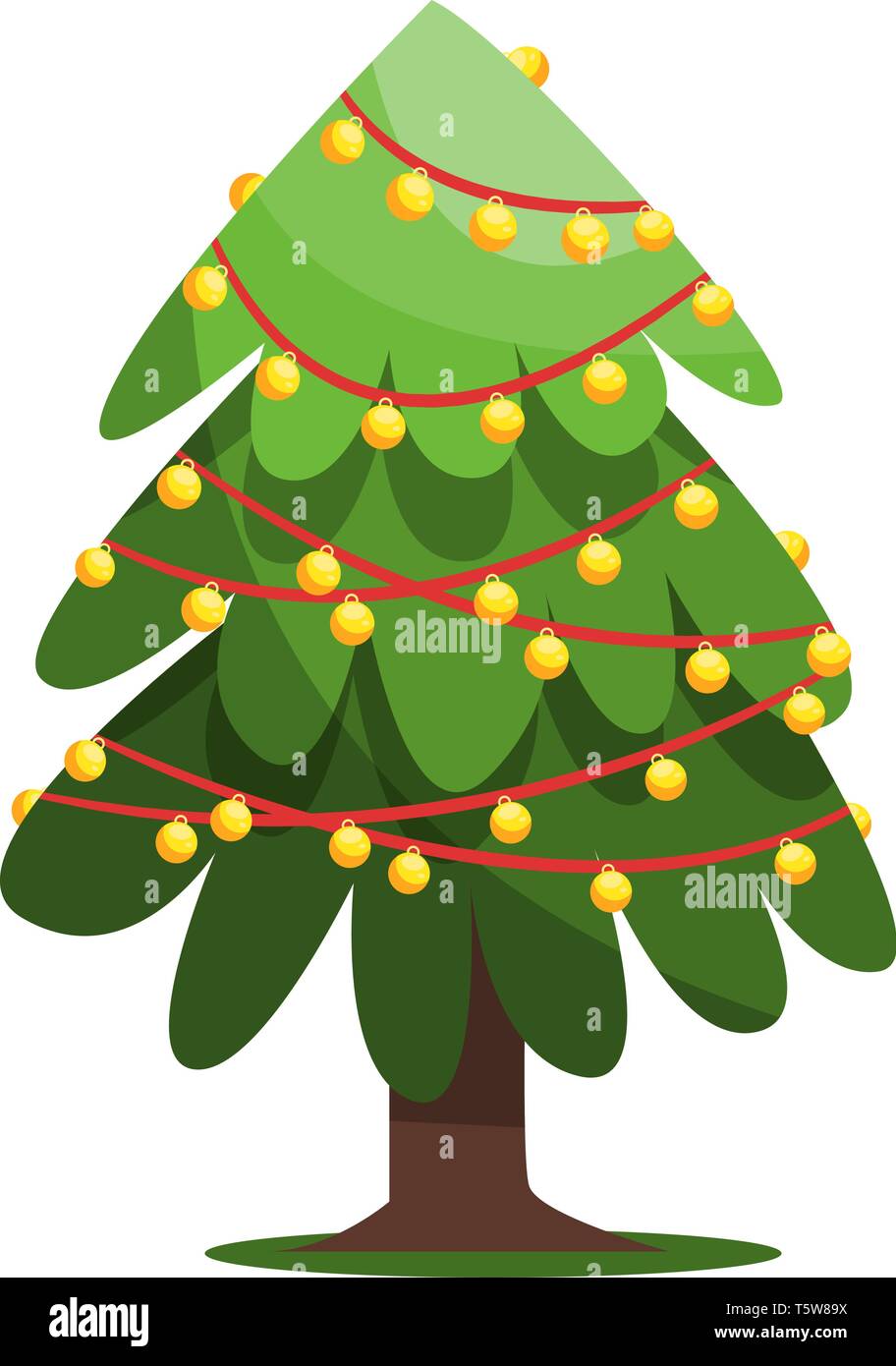 Vector illustration of a christmas tree with lamps on red string on ...