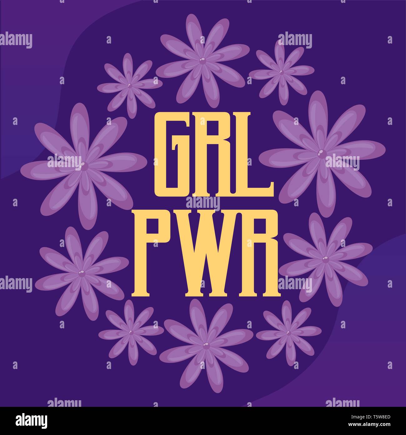 girl power celebration card with frame of flowers vector illustration ...