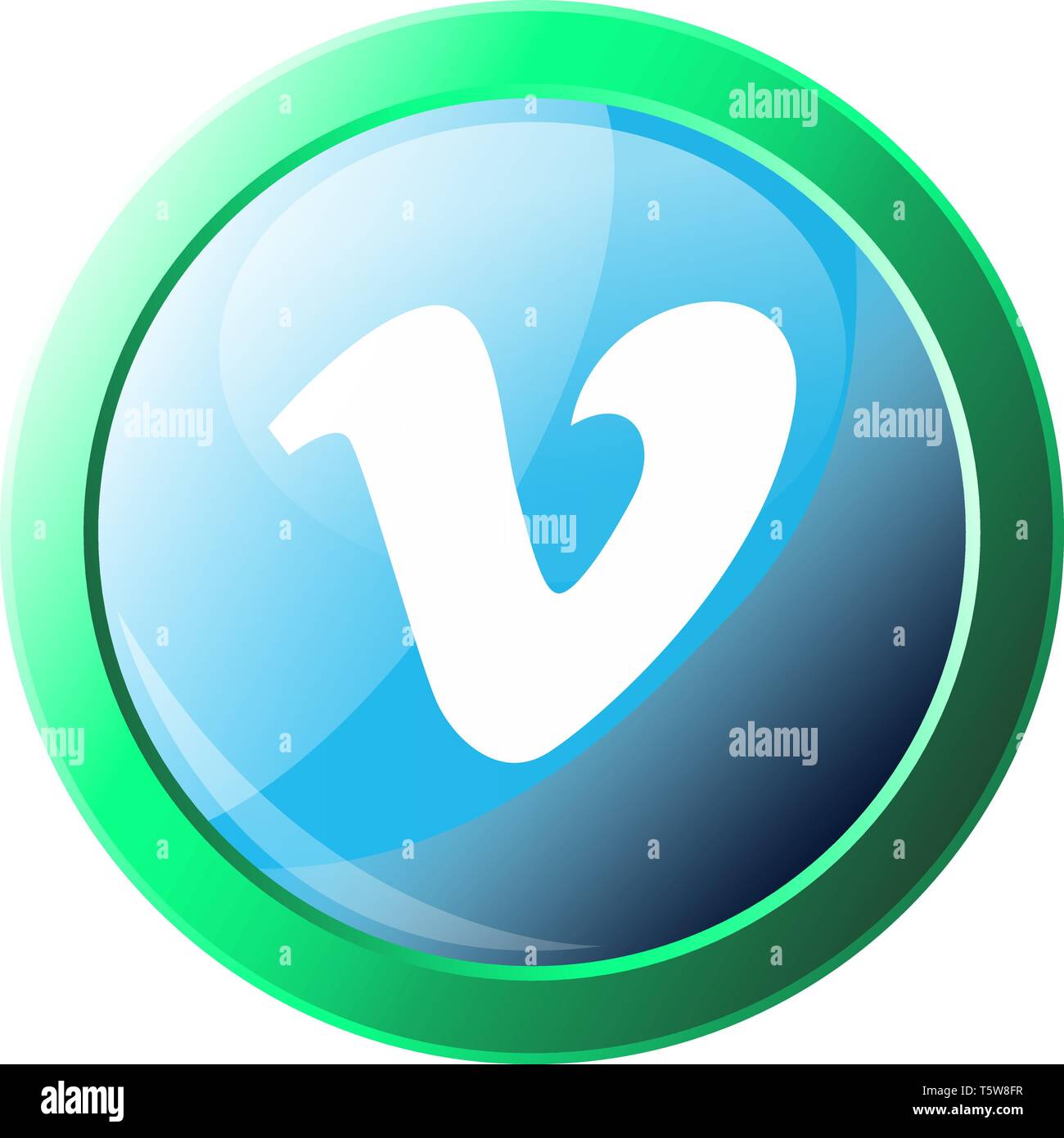 Green circle with Vimeo sign inside vector icon illustration on a white ...