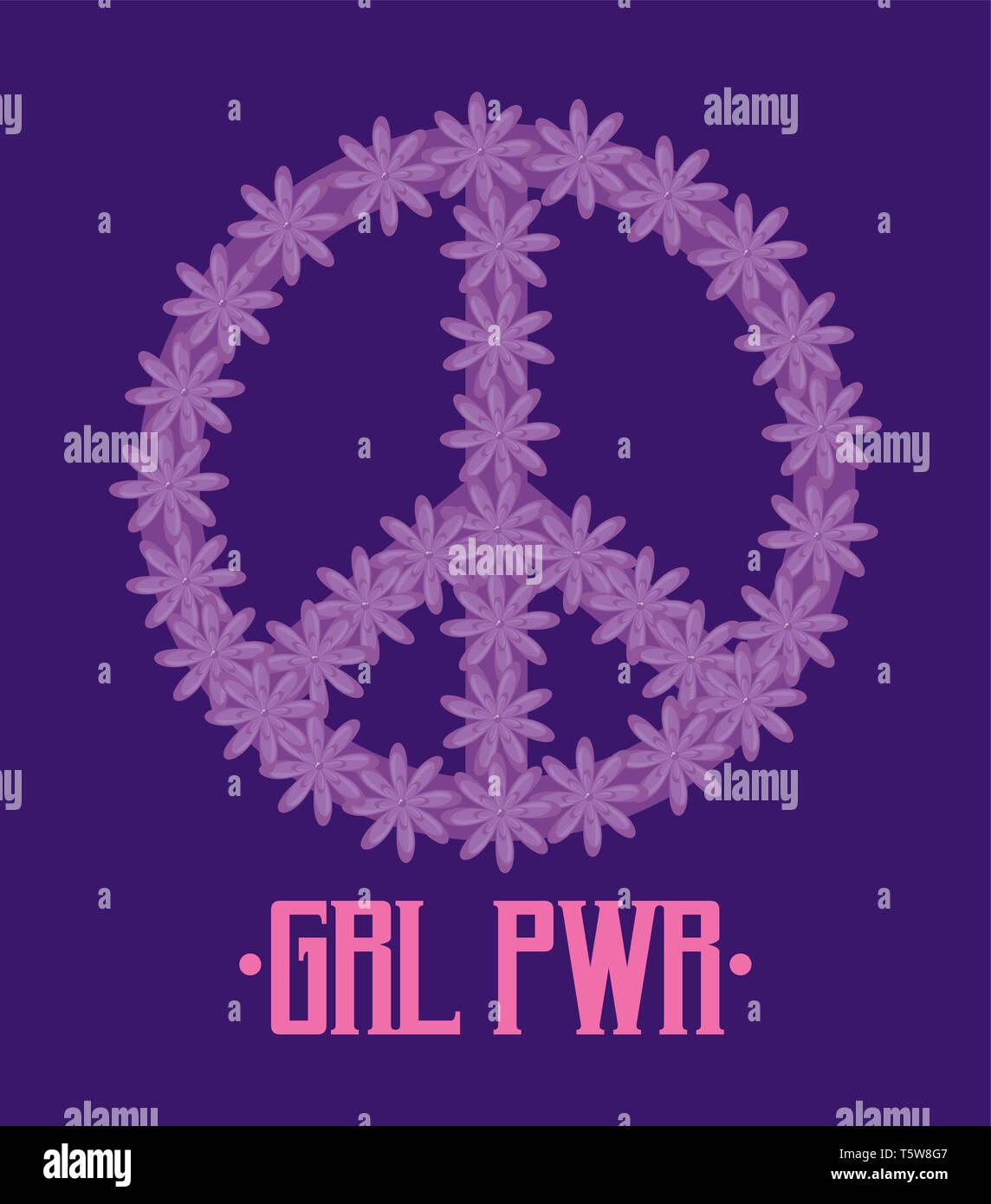 girl power celebration card with symbol peace and love vector ...