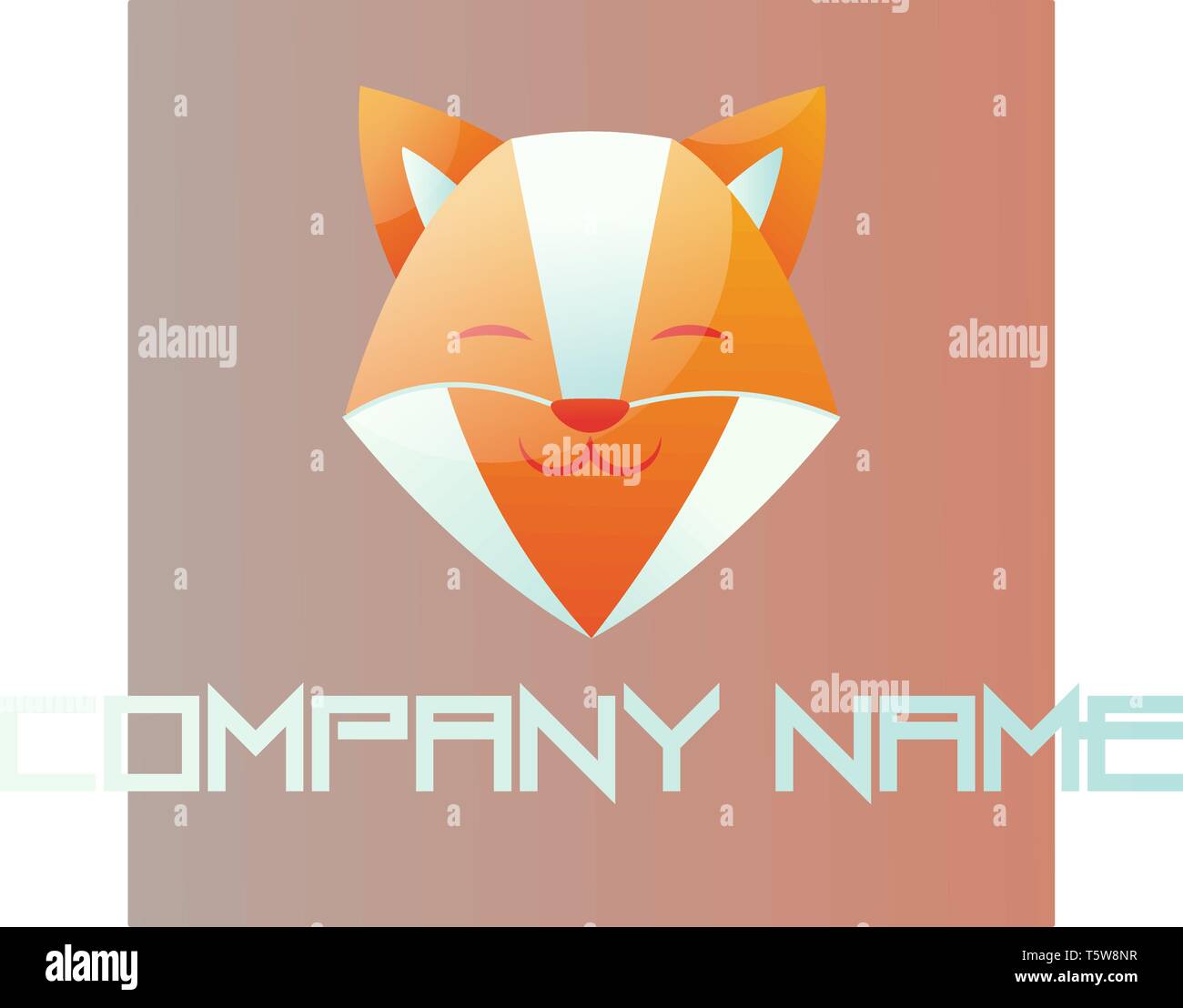 Happy fox head inside a light red square logo vector illustration on a ...