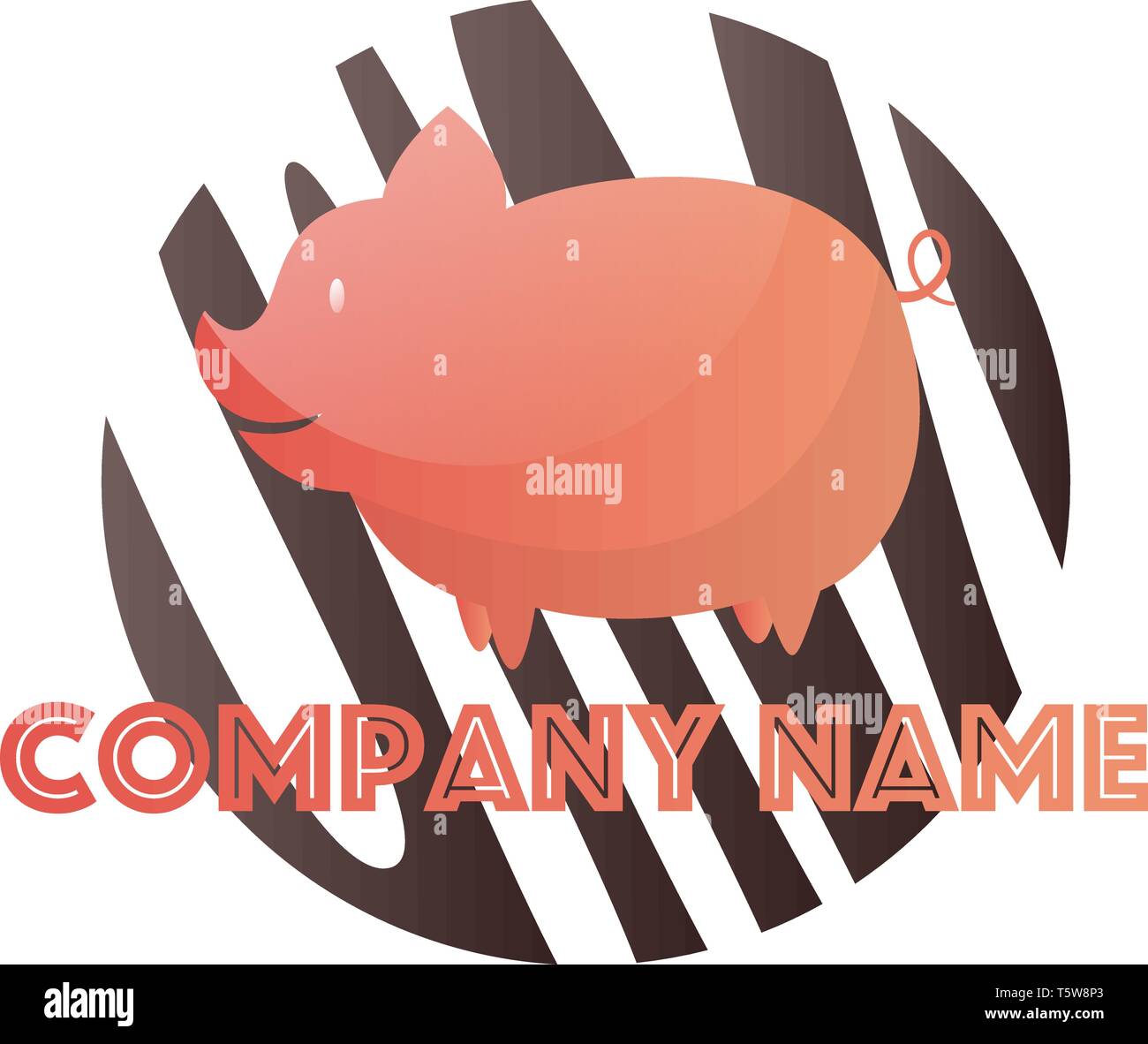 Vector logo illustration on a white background of a simple pink pig on ...