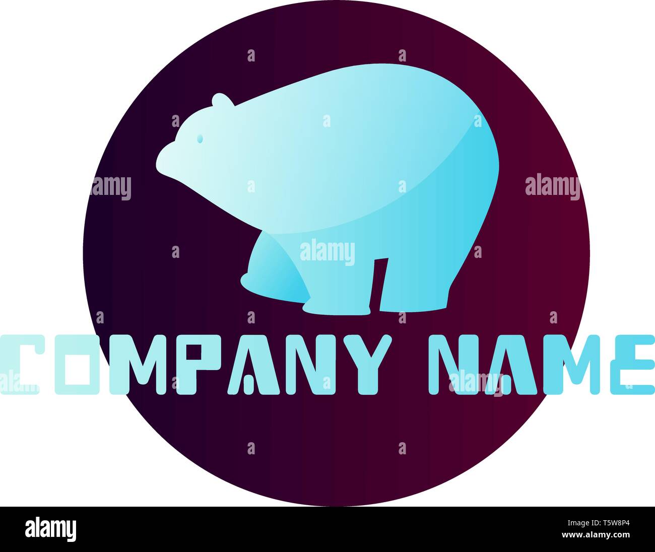 Light blue polar bear on deep purple circle vector logo illustration on ...