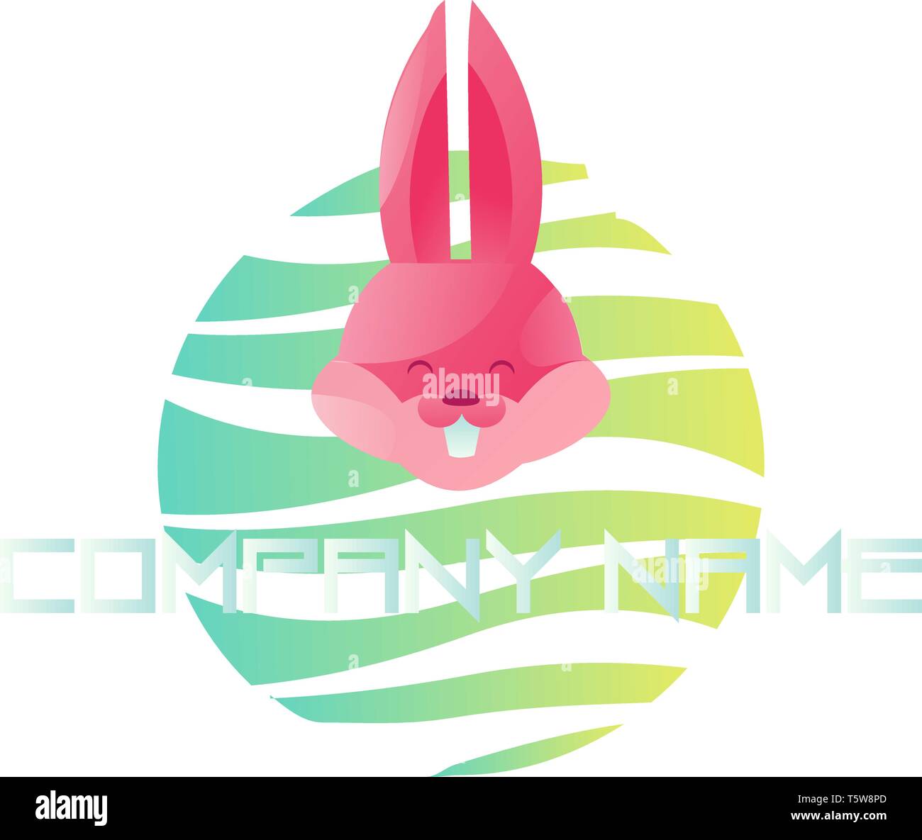 Happy pink rabbit head on colorful bubble vector logo illustration on a ...