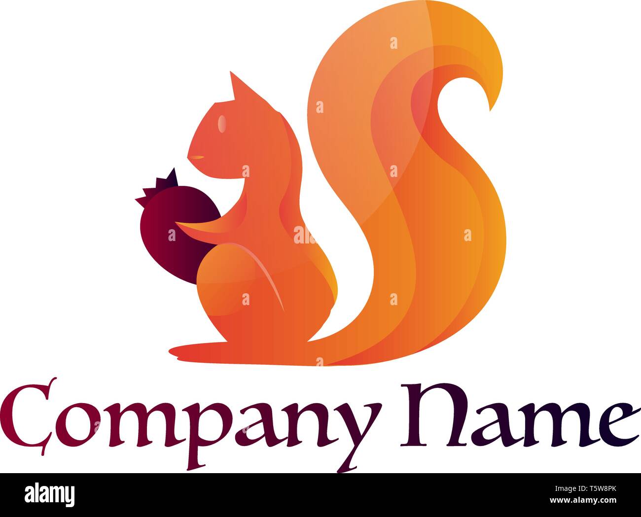 Vector logo illustration of a orange squirrel holding a nut on a white ...