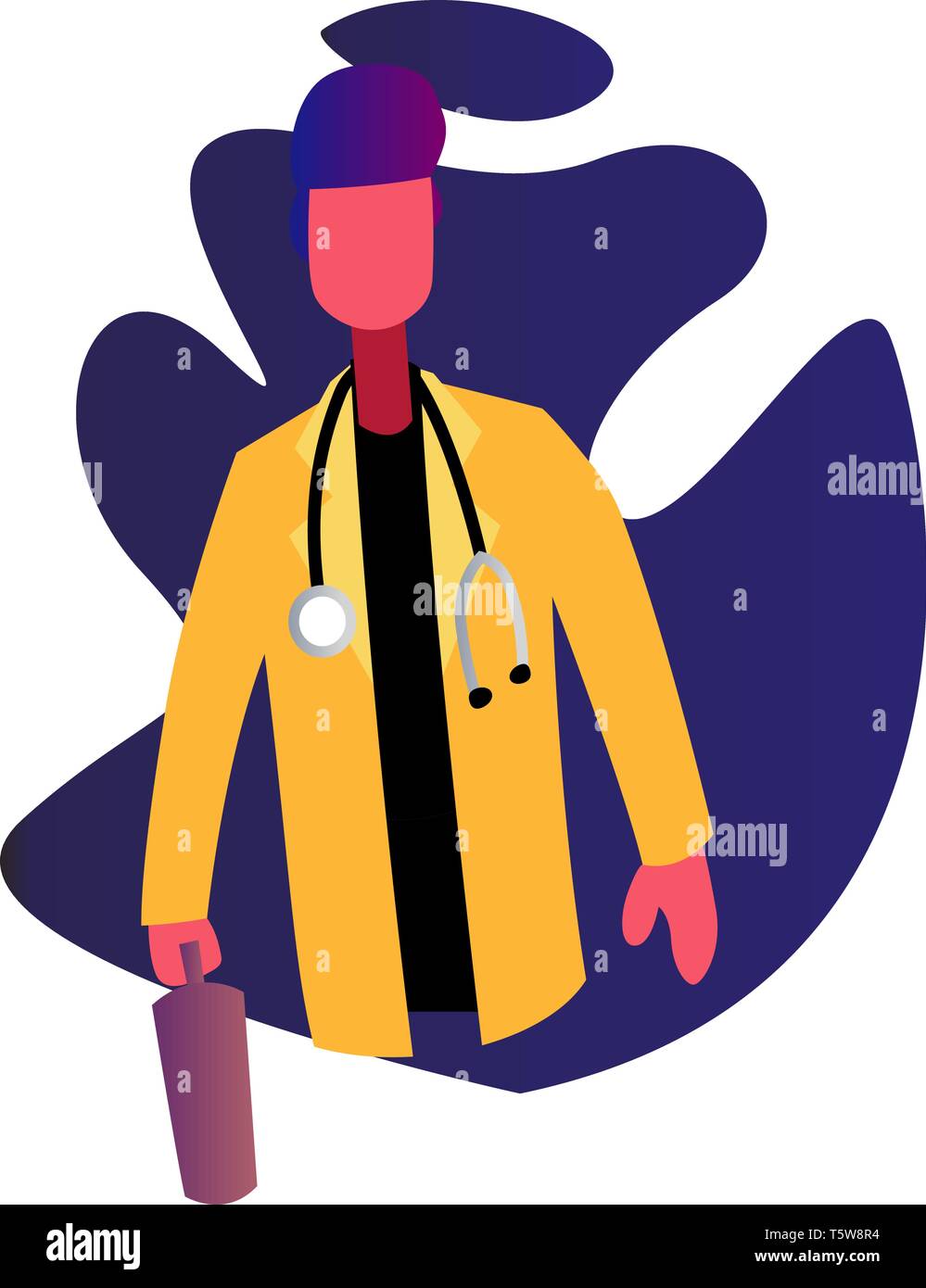 Doctor in yellow coat in front of blue shape vector occupation ...