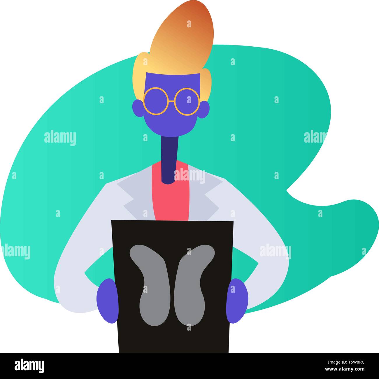 Minimalistic modern vector illustration of a doctor showing a scan on a ...