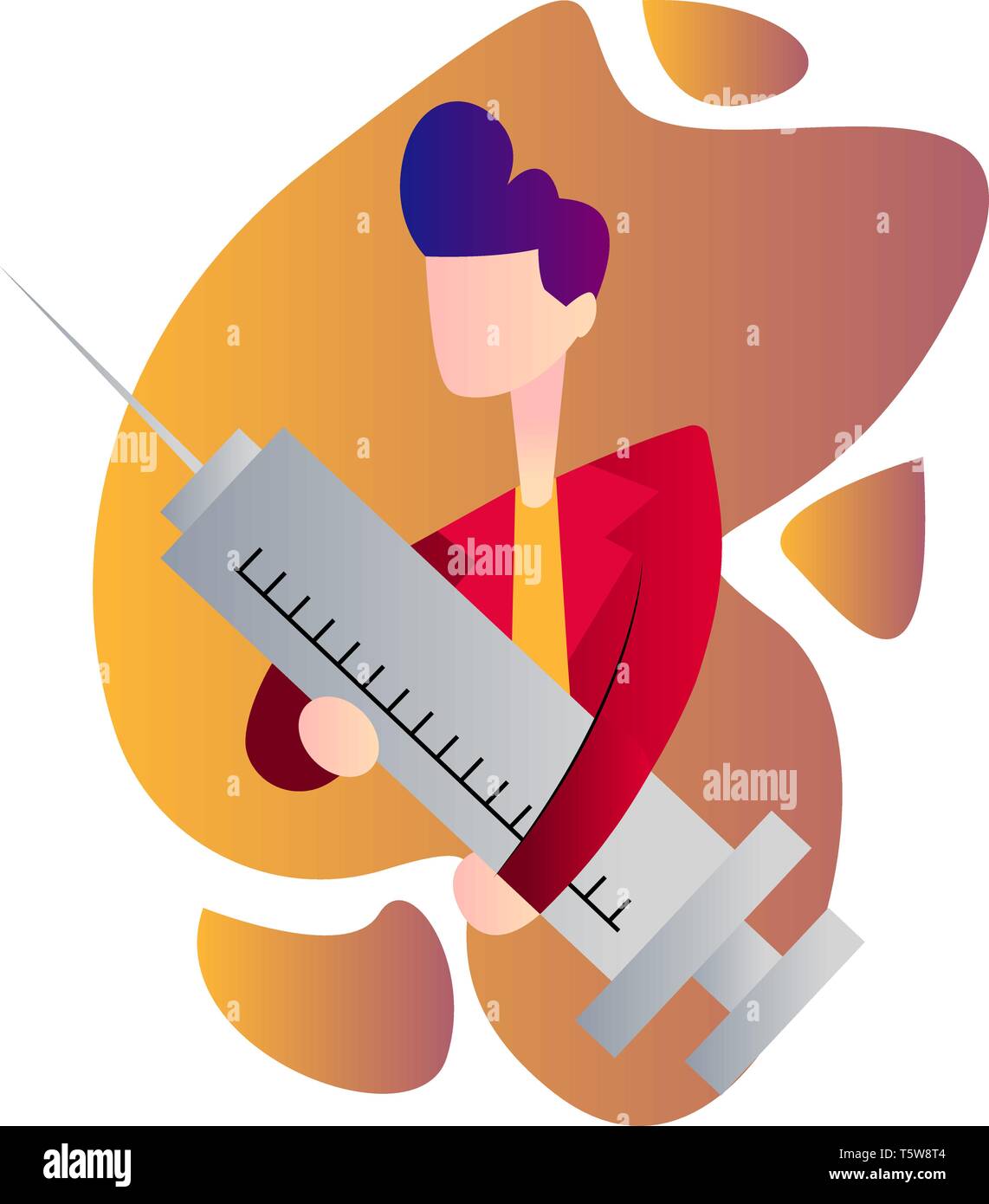 Male doctor holding big injection vector character illustration on a ...