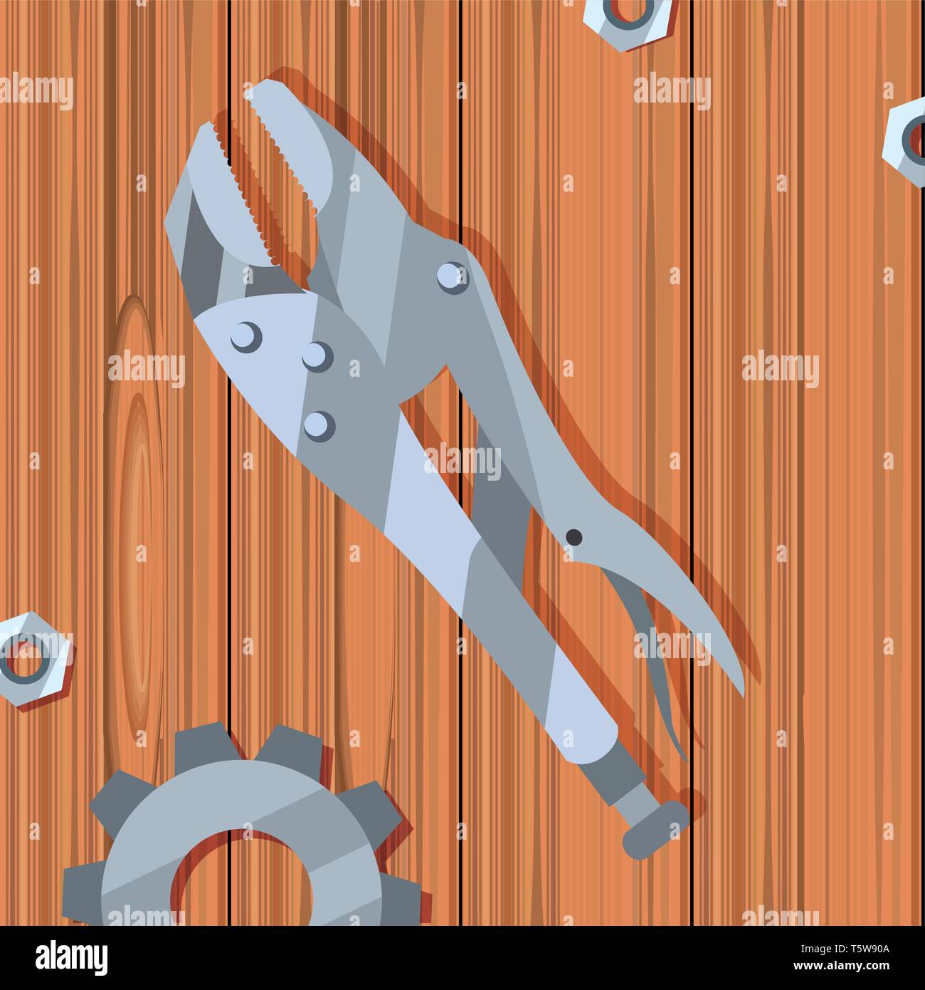adjustable spanner gears on wooden vector illustration design Stock ...