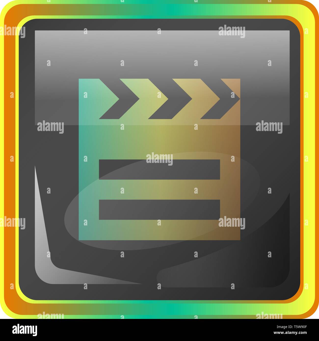 Film grey square vector icon illustration with yellow and green details ...