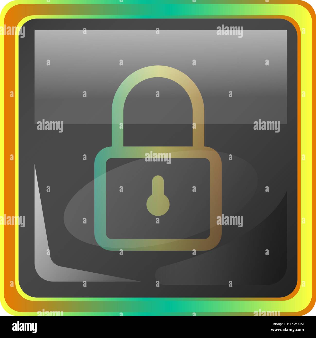 Lock grey square vector icon illustration with yellow and green details ...