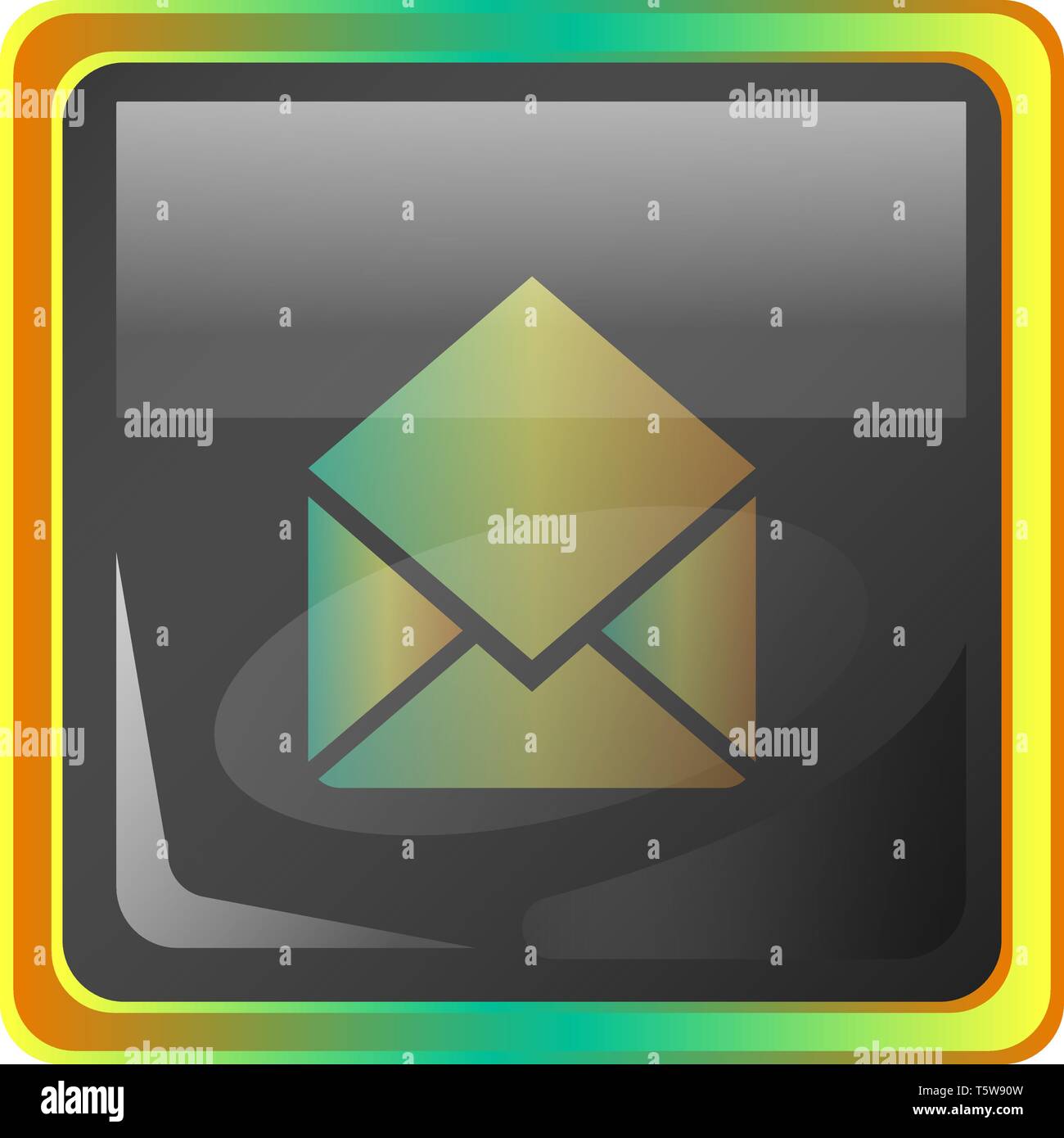 Open message grey square vector icon illustration with yellow and green ...