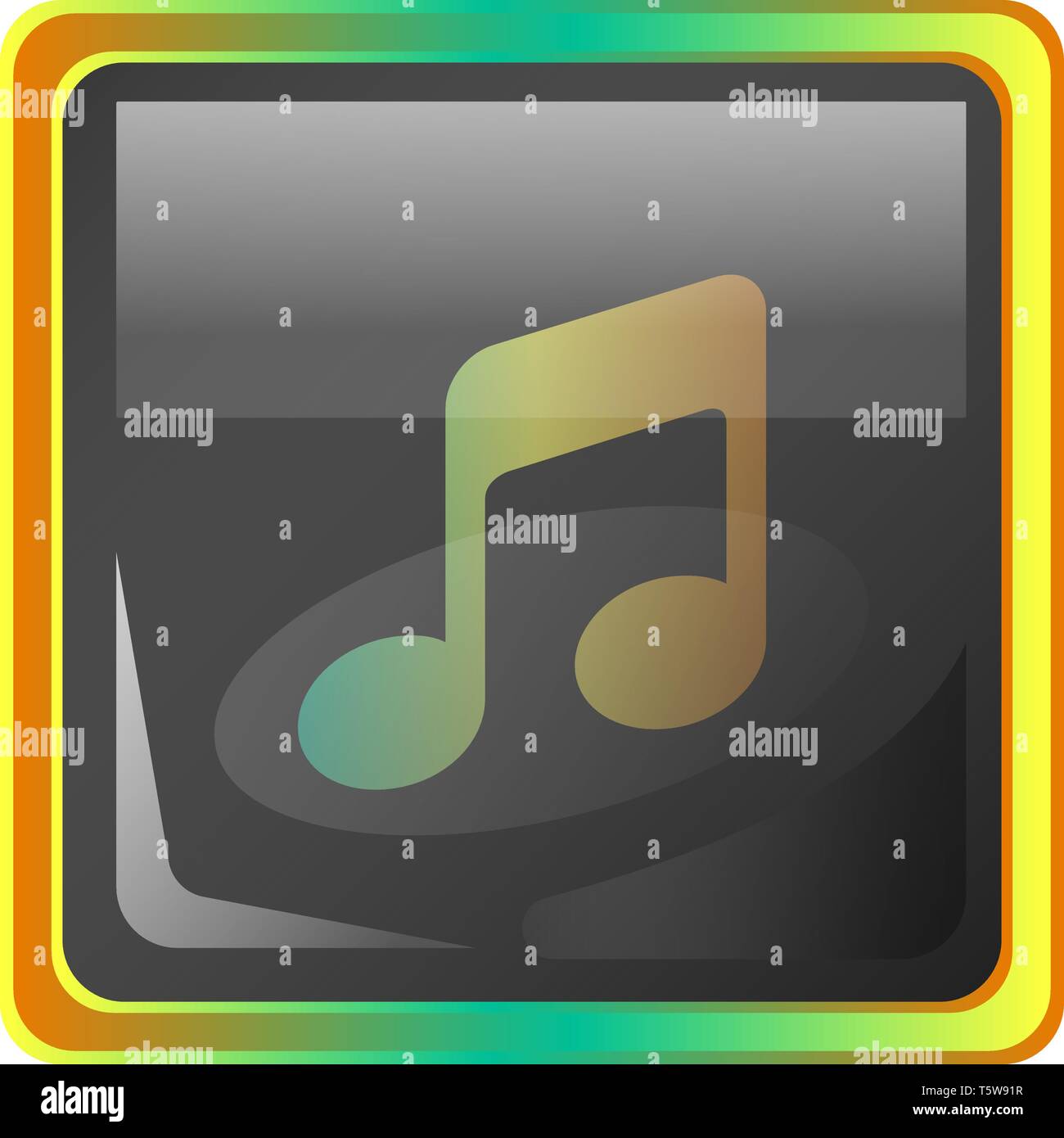 Music grey square vector icon illustration with yellow and green ...